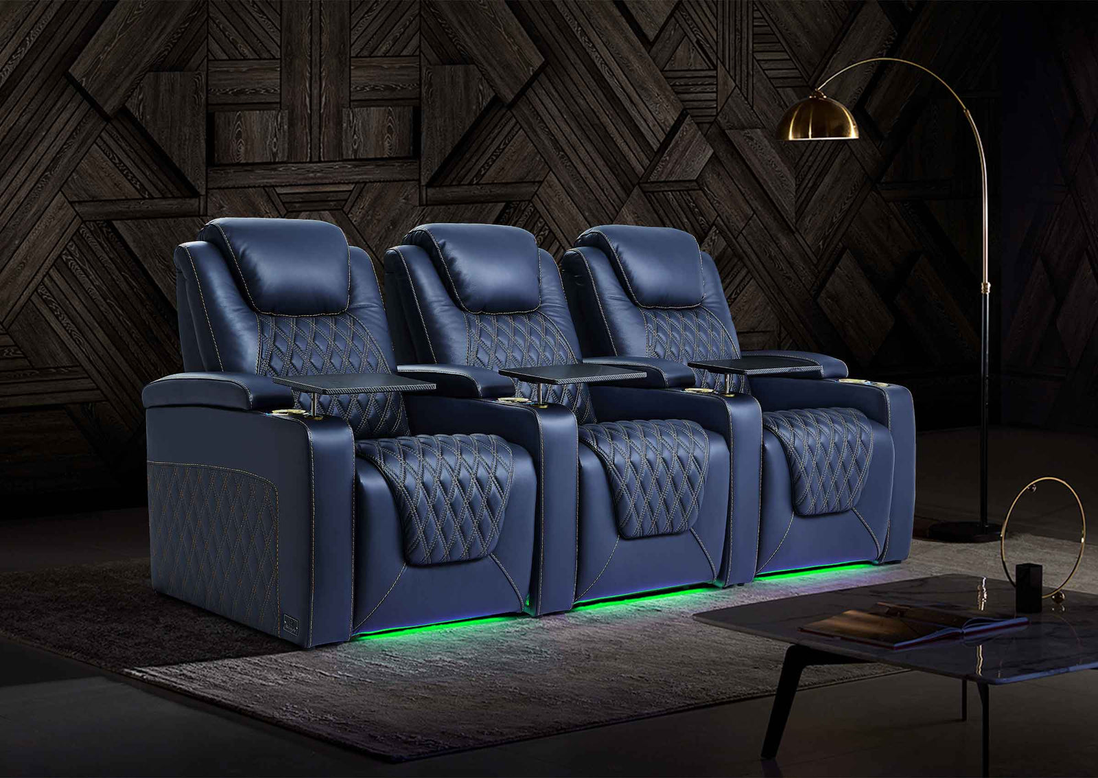 Modern Blue Cinema Seats | Multi-color LED Lighting