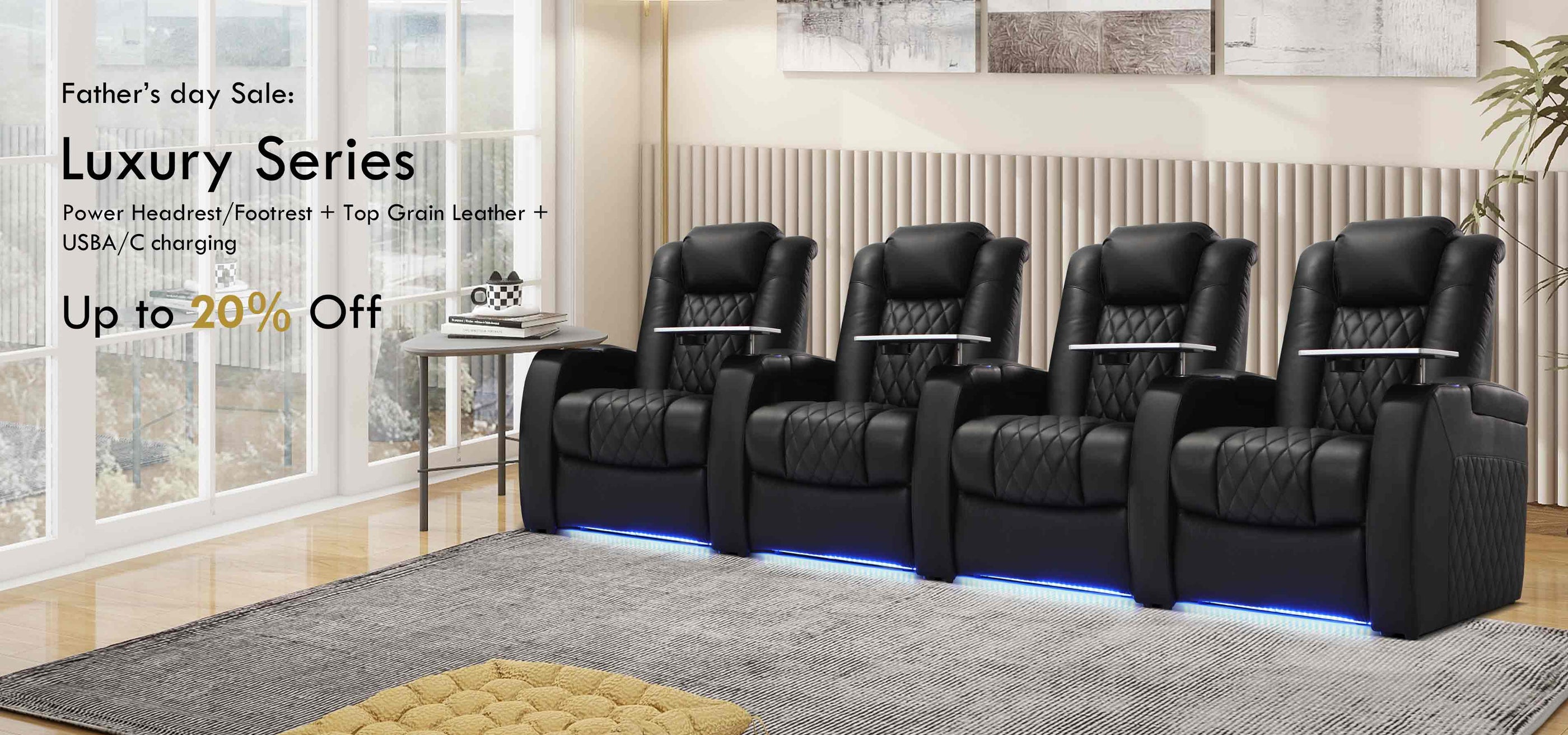 Luxury Home Theater Seating | Top Grain Leather Power Recliner